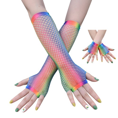 New Fishnet Arm Sleeve Fishnet Gloves Set Fashionable Rainbow ...