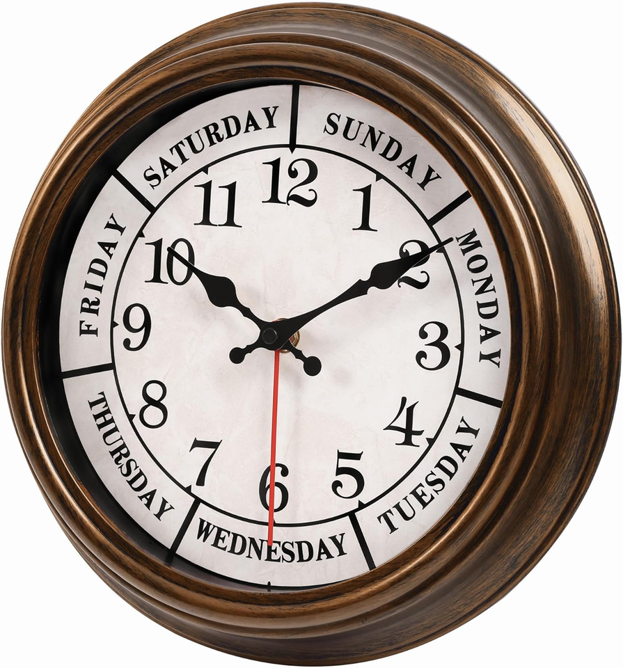 12 Inches Retro Wall Clock,Day of the Week Wall Clock,Calendar Day ...