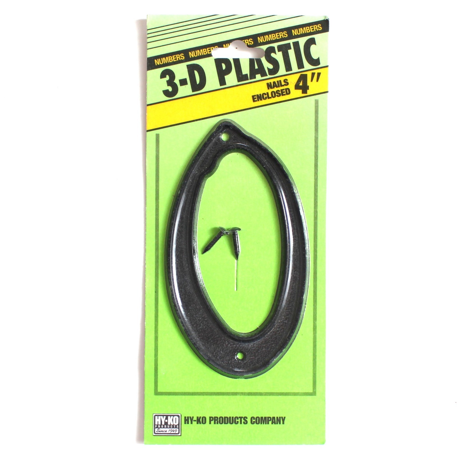 NEW Deadstock Vintage 4" 3-D Plastic House Number 0 Zero Hy-ko Black w ...
