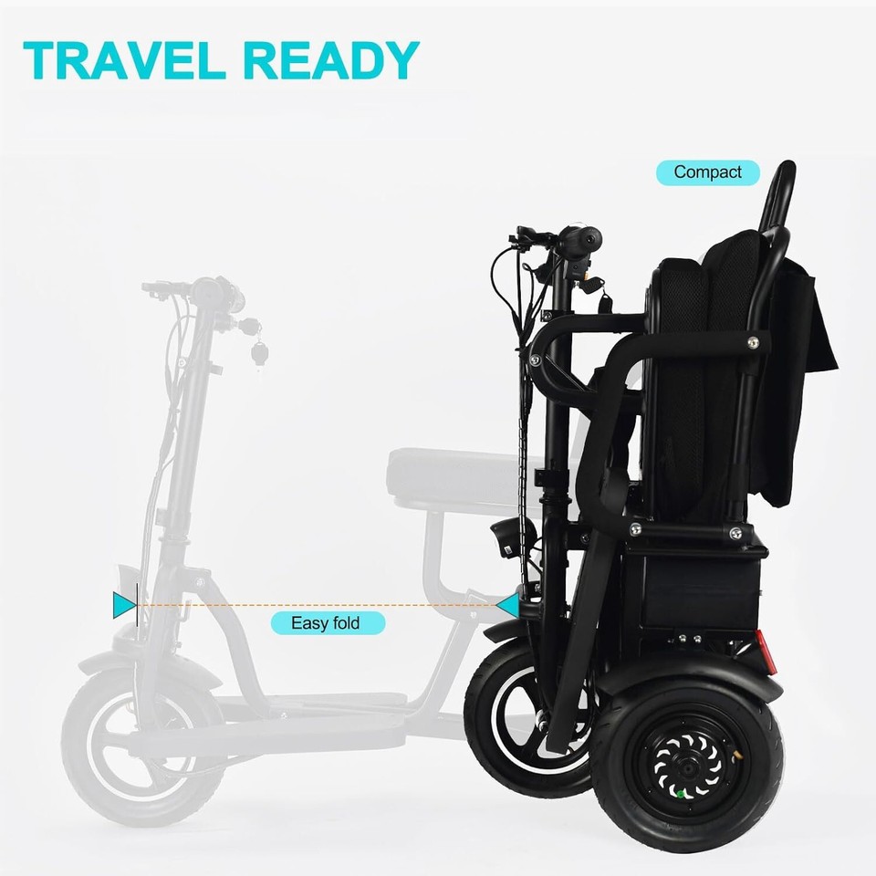 3-Wheel Foldable Mobility Scooter For Adult Senior With Dustbag ...