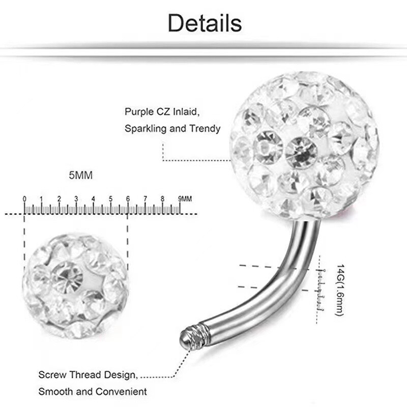 1PCS Crystal Ball Belly Button Rings Stainless Steel Zircon Navel ...