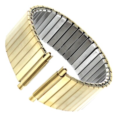 16-22mm T&C Stainless Steel Gold Tone Expansion Band w/Adjustable Ends ...