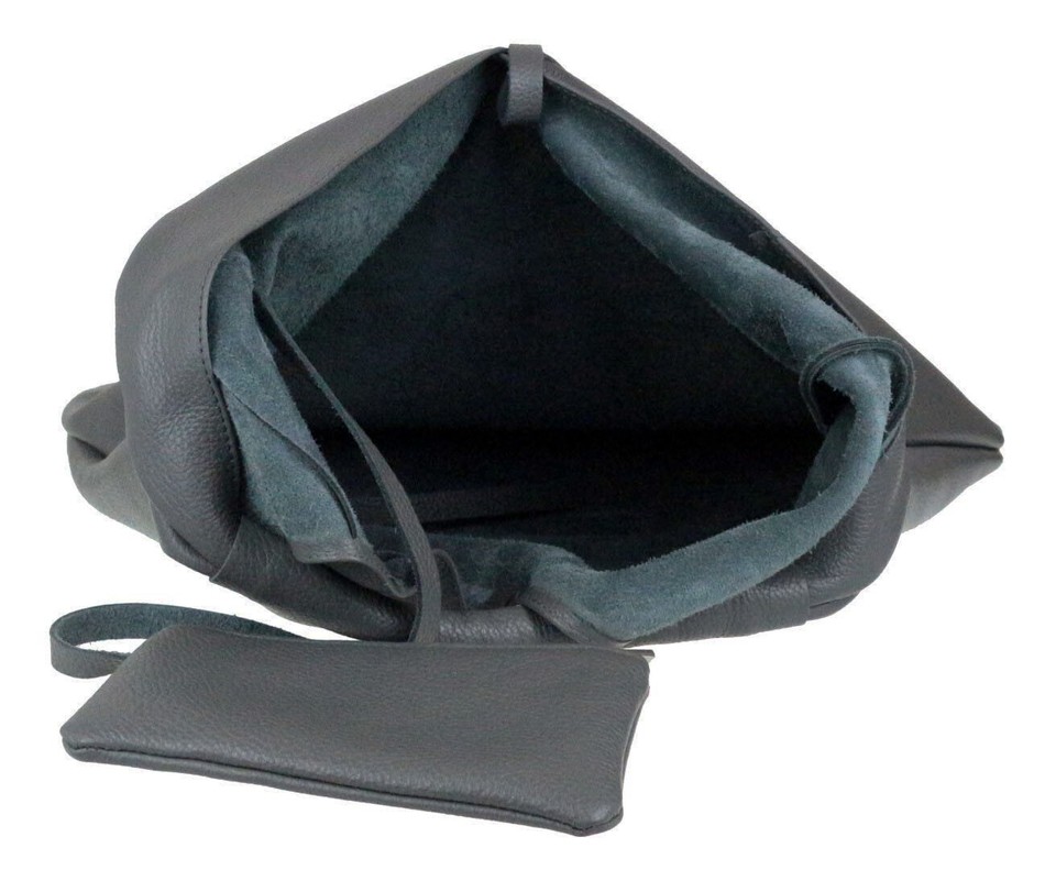 Italian Real Leather Handbag V Shape Top Interior Pocket String ...