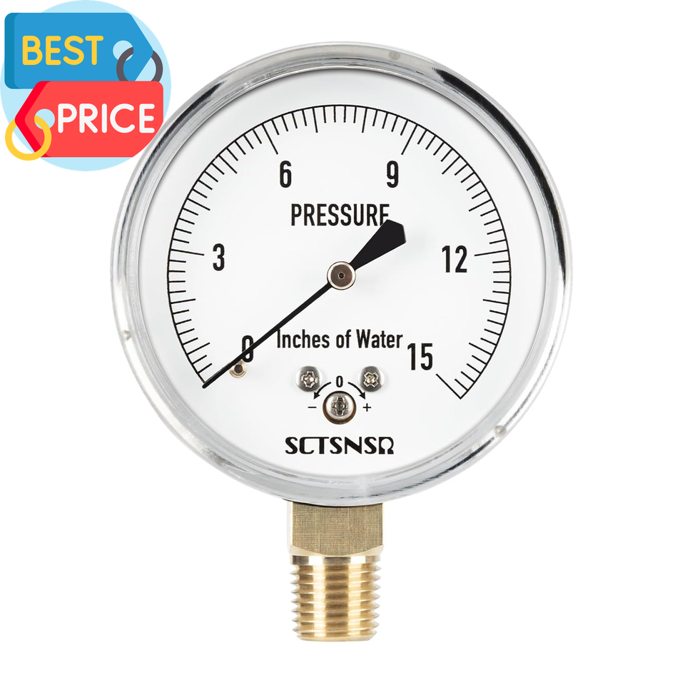 0 to 15 Inches of Water Column Pressure Gauge, Capsule Measurement ...