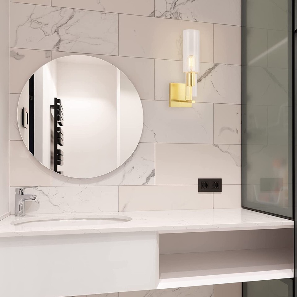 Krasty Gold Wall Sconce - Set of 2 Metal & Glass E26 120V 60W Indoor Hardwire | eBay