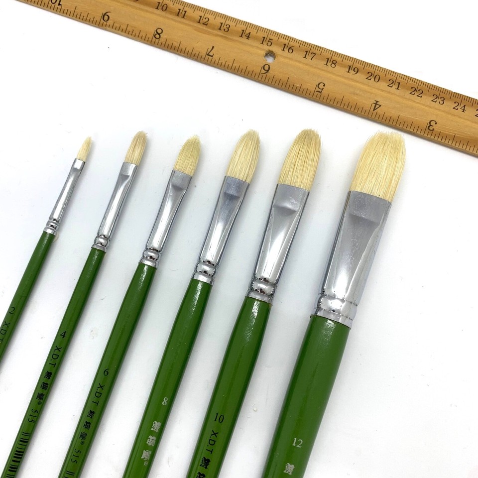 XDT#515 Filbert Art Brush Set 6Pc #2#4#6#8#10#12 Hog Acrylic Oil ...