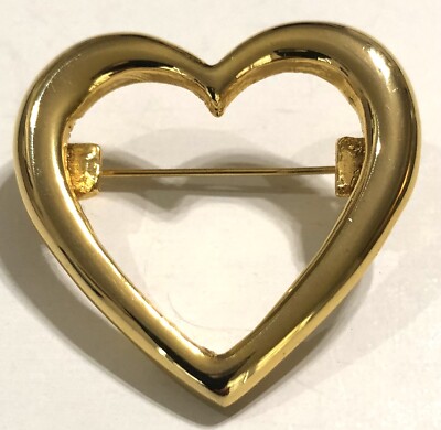 Vintage Open Heart Shape Gold Tone Metal Brooch Pin EUC | eBay