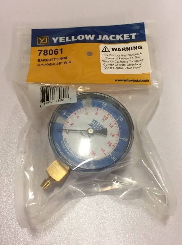 Yellow Jacket 78061 Gas Pressure Test Barb Fitting Gauge 0-35" W.c. for ...