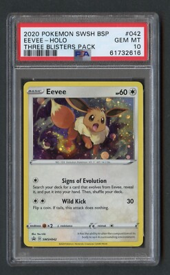 Pokémon TCG Eevee SWSH042 PSA 10 Three Blisters Holo Promo Sword ...