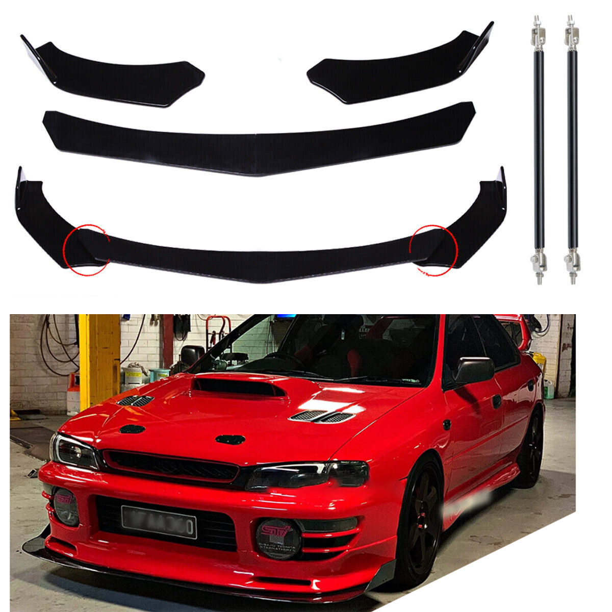 For Subaru GC8 Impreza Front Bumper Lips Spoiler Splitter+Strut Rods ...