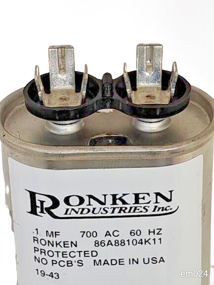 Brand New RONKEN CAPACITOR 86A88104K11 .1 MF 700 AC 60 HZ Made in USA ...