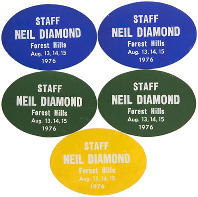 NEIL DIAMOND CONCERT “STAFF” STICKERS FROM 1976; 3 DIFFERENT / 5 TOTAL ...