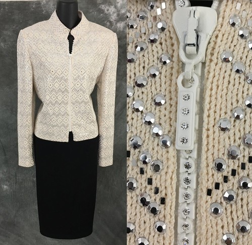 STUNNING St John couture jacket knit ivory rhinestones embellished ...