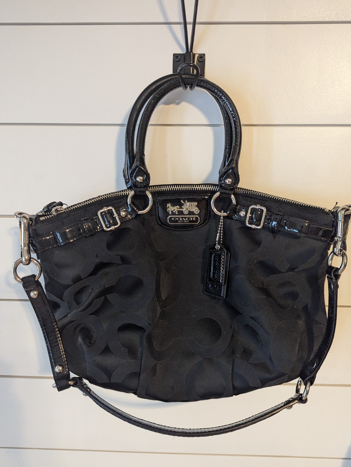 Coach Madison Signature Black Canvas Leather Zip Top … - Gem