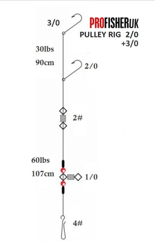Ready Made Pulley Pennel Clip Down Sea Coarse Fishing Rig 60lb Body ...