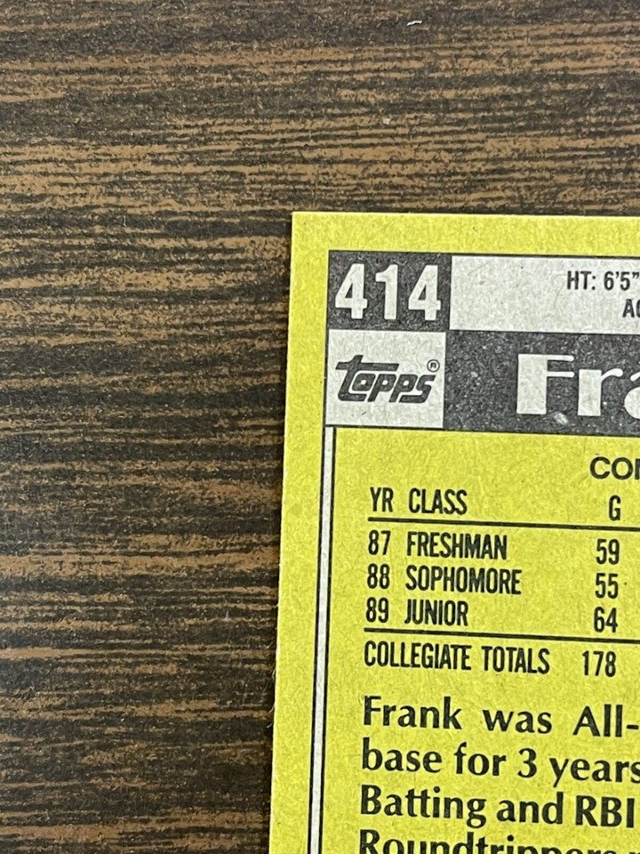1990 Topps #414 Frank Thomas Rookie Card RC - Hall of Fame Great! Nice ...