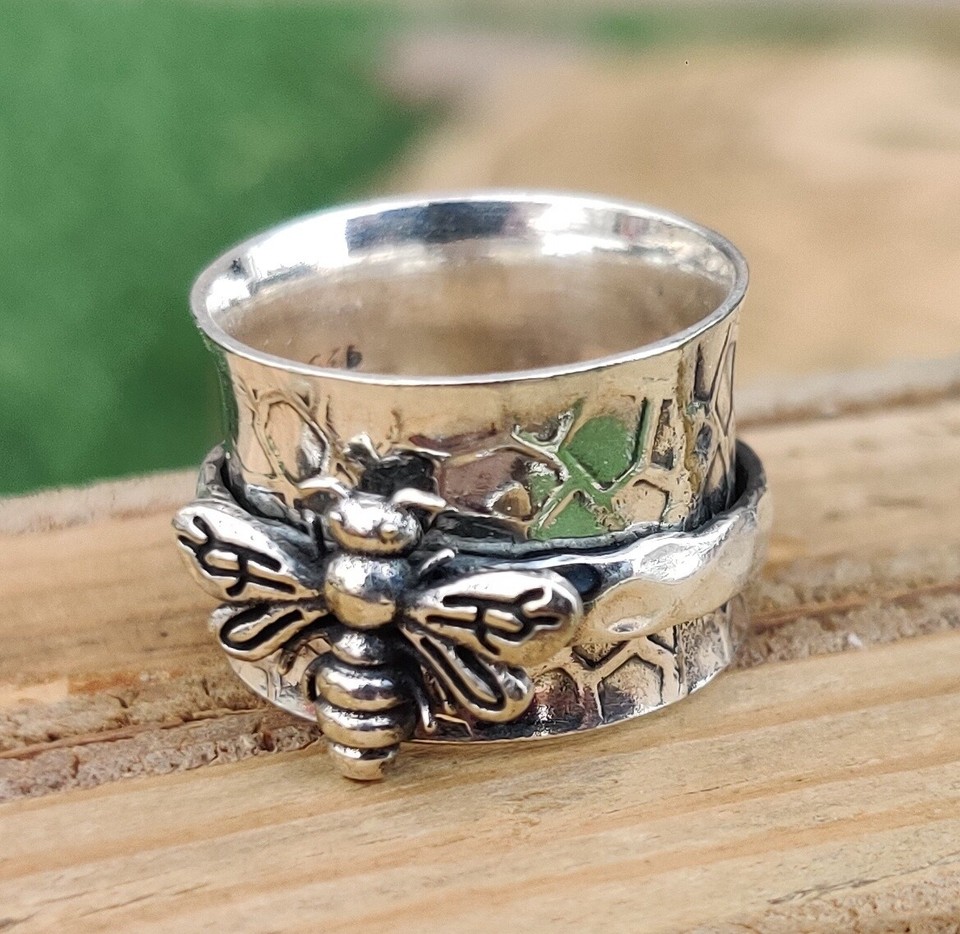 Bee Spinner Ring 925 Sterling Silver Meditation Jewelry All Size MO442 ...