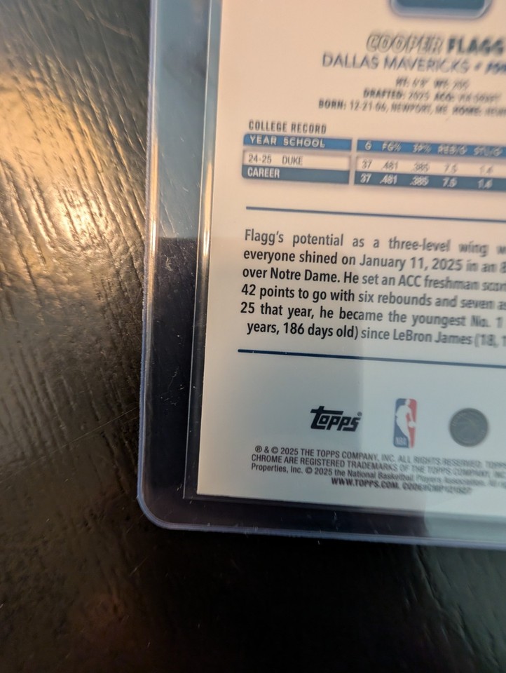 2025-26 Topps Chrome Cooper Flagg Xfractor Refractor Rookie #251 SHARP ...