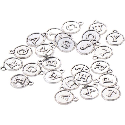 130pcs Alloy Antique Alphabet Charms Silver Initial Charms Dangle for ...