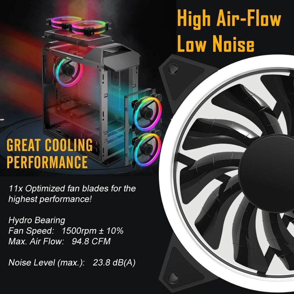 6 Pack PC Case Cooling Fan Set 120mm ARGB Addressable RGB LED Hub ...