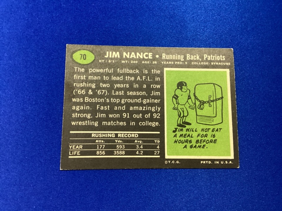 1969 Topps #70 Jim Nance - Boston Patriots | eBay UK
