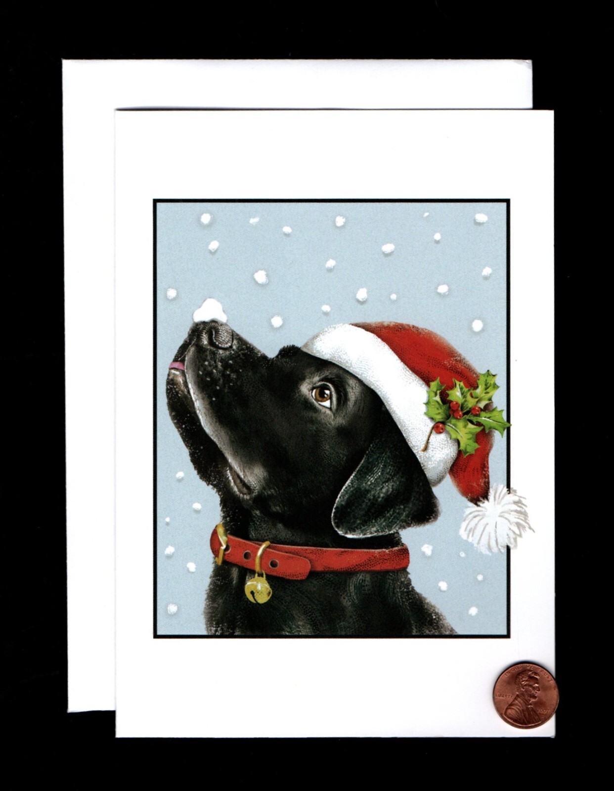 Christmas Black Labrador Dog Santa Hat Holly Berries - Greeting Card W/ TRACKING | eBay