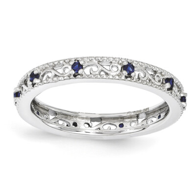 Lex & Lu Sterling Silver Stackable Expressions Created Sapphire Ring ...