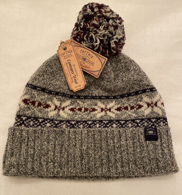 Fat Face Mens Snowflake Fairisle Beanie / Bobble Hat New Grey Marl ...