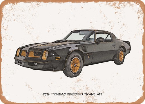 Classic Car Art - 1976 Pontiac Trans Am Pencil Sketch - Rusty Metal ...