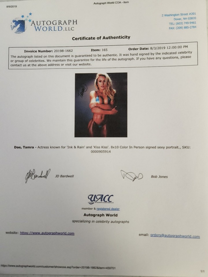 Tamra Dea Signed Autographed 8x10" Photograph AW COA Ink & Rain Sexy ...