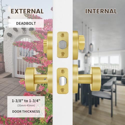 Gold Entry Door Knob and Single Cylinder Deadbolt Lock Deadbolt Set ...