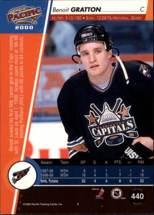 1999-00 Pacific #440 Benoit Gratton Rookie Hockey Card | eBay