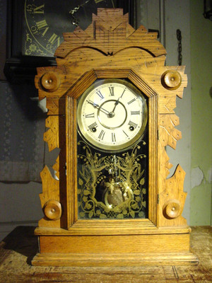 ANTIQUE RARE WM GILBERT 1891 "HAWK" 8 DAY OAK SHELF CLOCK WORKING WELL ...
