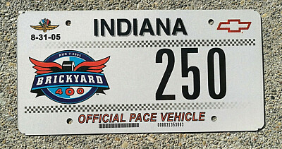REAL INDIANA STATE LICENSE PLATE AUTO CAR TAG # 250 BRICKYARD 400 LOGO ...