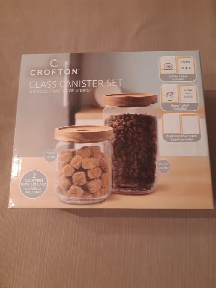 Crofton Glass Canister Kitchen Food Set Small (17 fl oz) Large (25 fl ...
