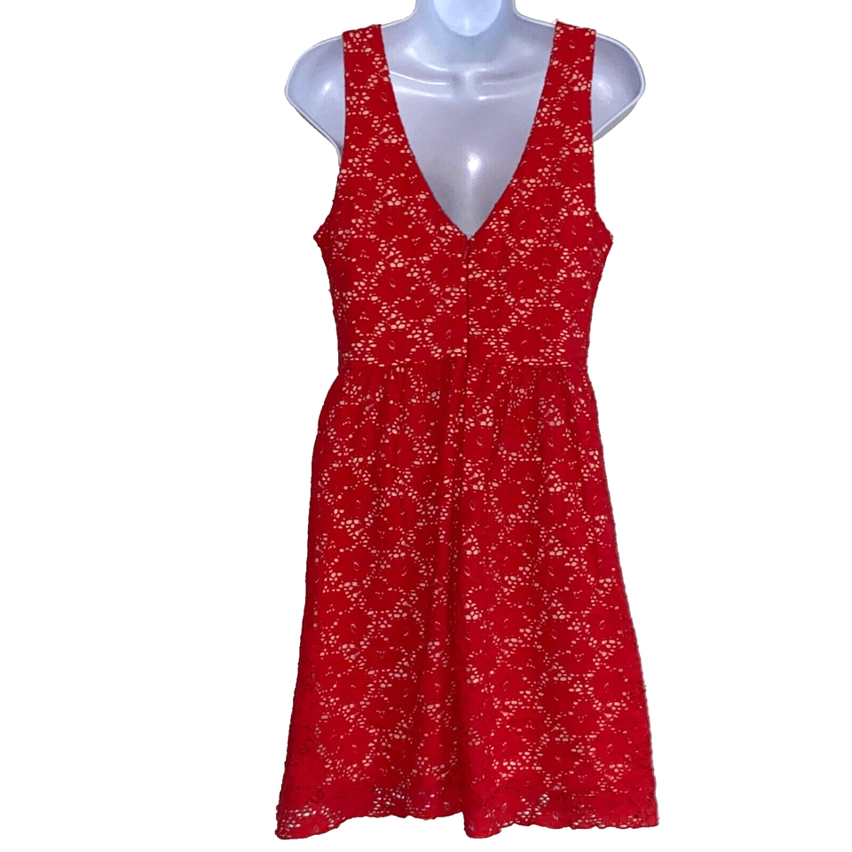 Mystic Dress Womens Large Red Floral Roses Sleeveless Modcloth Skater ...