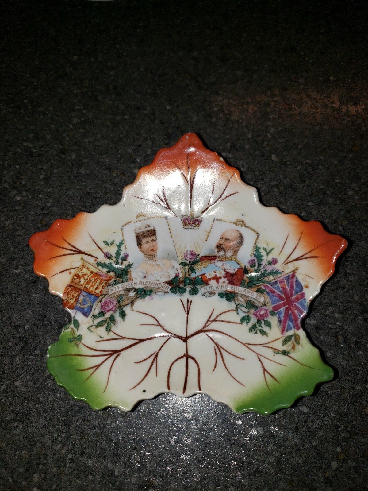 Antique King Edward VII Queen Alexandra Maple Leaf Pin / Trinket Dish ...