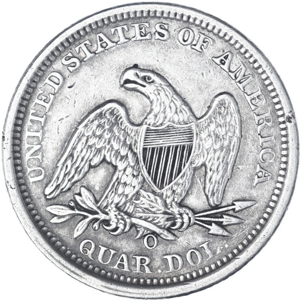 1857 O Seated Liberty Quarter Silver Extra Fine Harshly Cleaned See ...