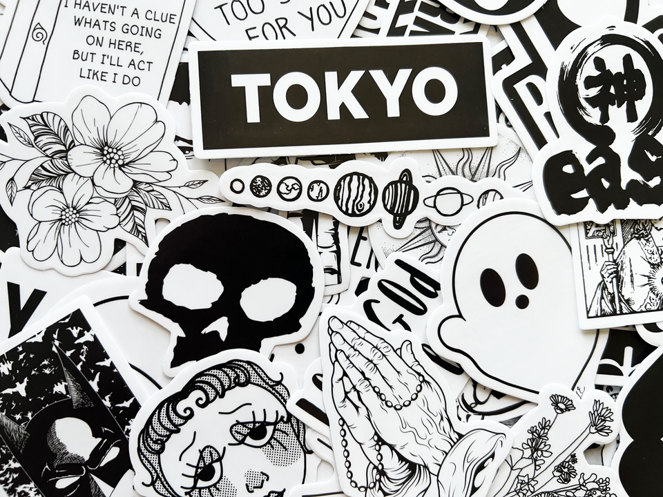 10-100 Black & White Transparent Sticker Pack For Cars Laptops Water ...