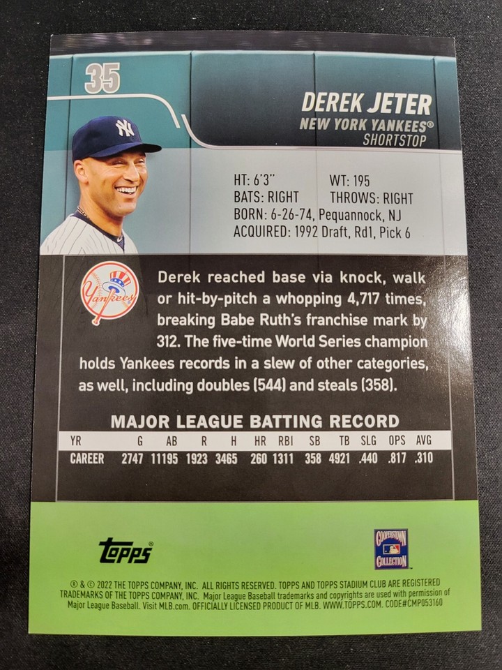 2022 STADIUM CLUB Oversized Hobby Box Toppers 5x7 Derek Jeter Card 35 ...