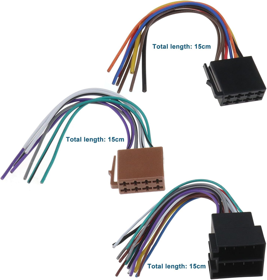 Set of 16 Pin ISO Male and Female Adapter Cables for Car Audio Wiring ...