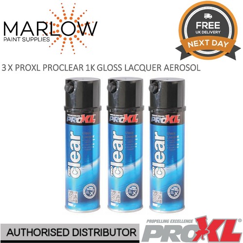 3 X PRO XL PROCLEAR 1K PETROL RESISTANT GLOSS LACQUER CLEARCOAT AEROSOL ...