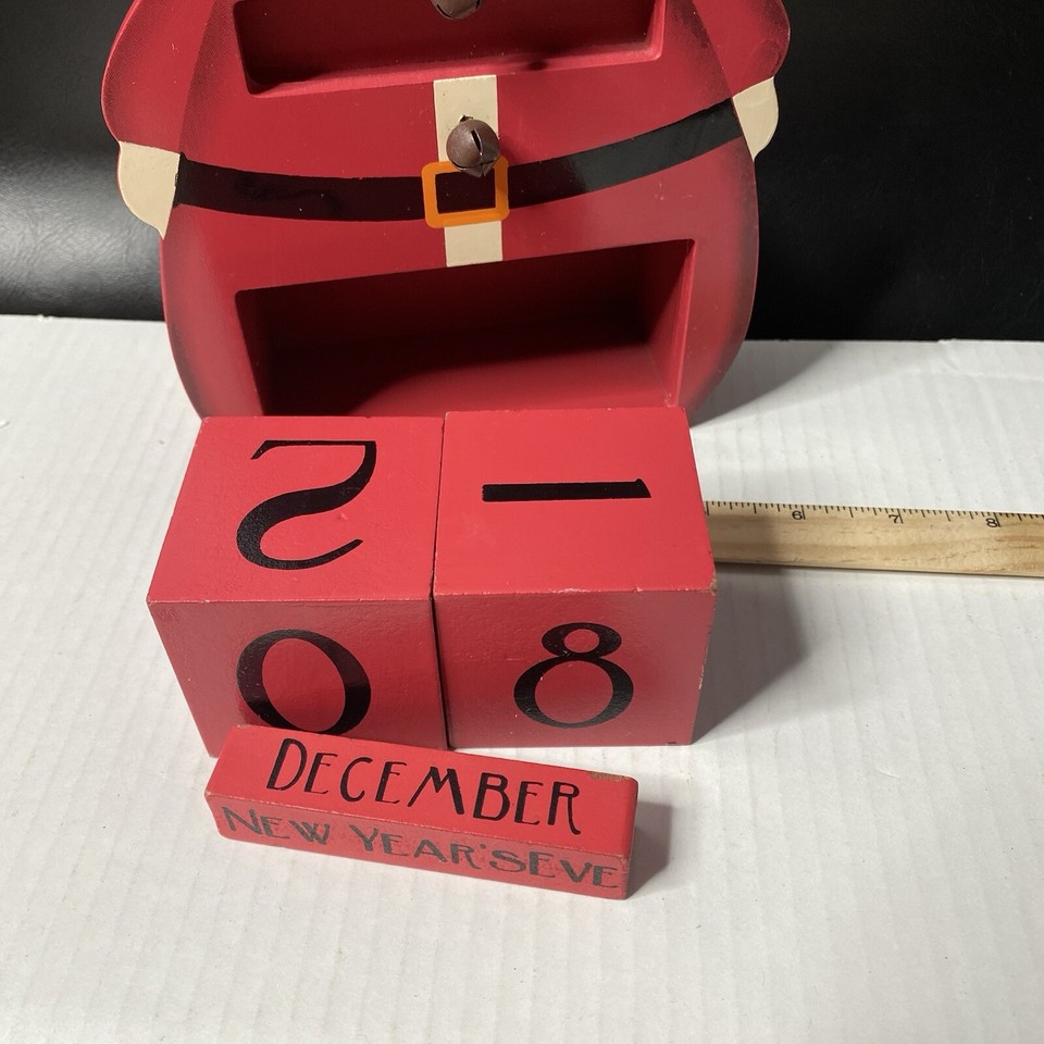 Christmas Countdown Jolly Santa Wooden Block Calendar Red | eBay