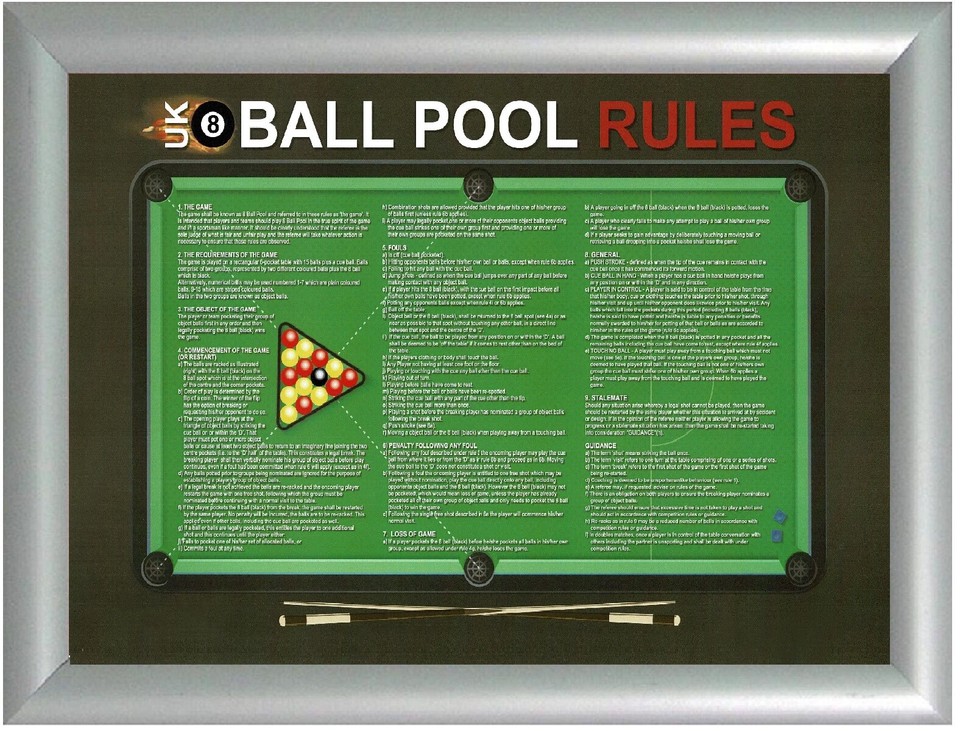 OFFICIAL POOL GAME RULES POSTER UK BRITISH 8 BALL ENGLISH TABLE SIGN ...