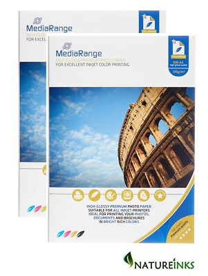 200 sheets Mediarange 135 gsm gloss A4 Inkjet Glossy Photo Paper ...