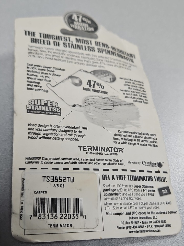 Terminator 3/8oz TITANIUM SUPER STAINLESS Spinnerbait...Casper...NOS ...
