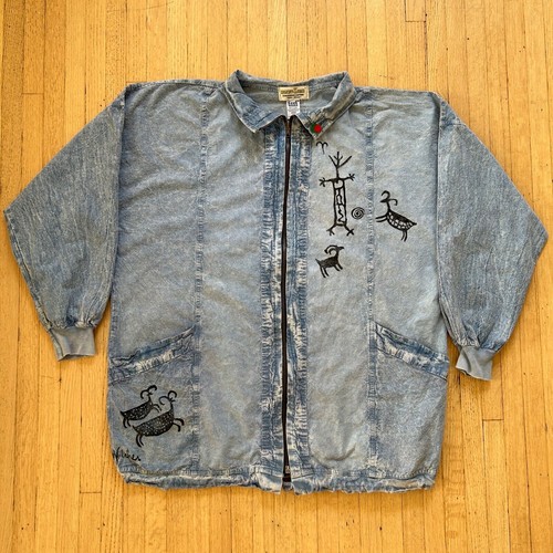 Ezze Wear 90's Surf Oversized Jacket Women Size S Petroglyph Acid Wash ...