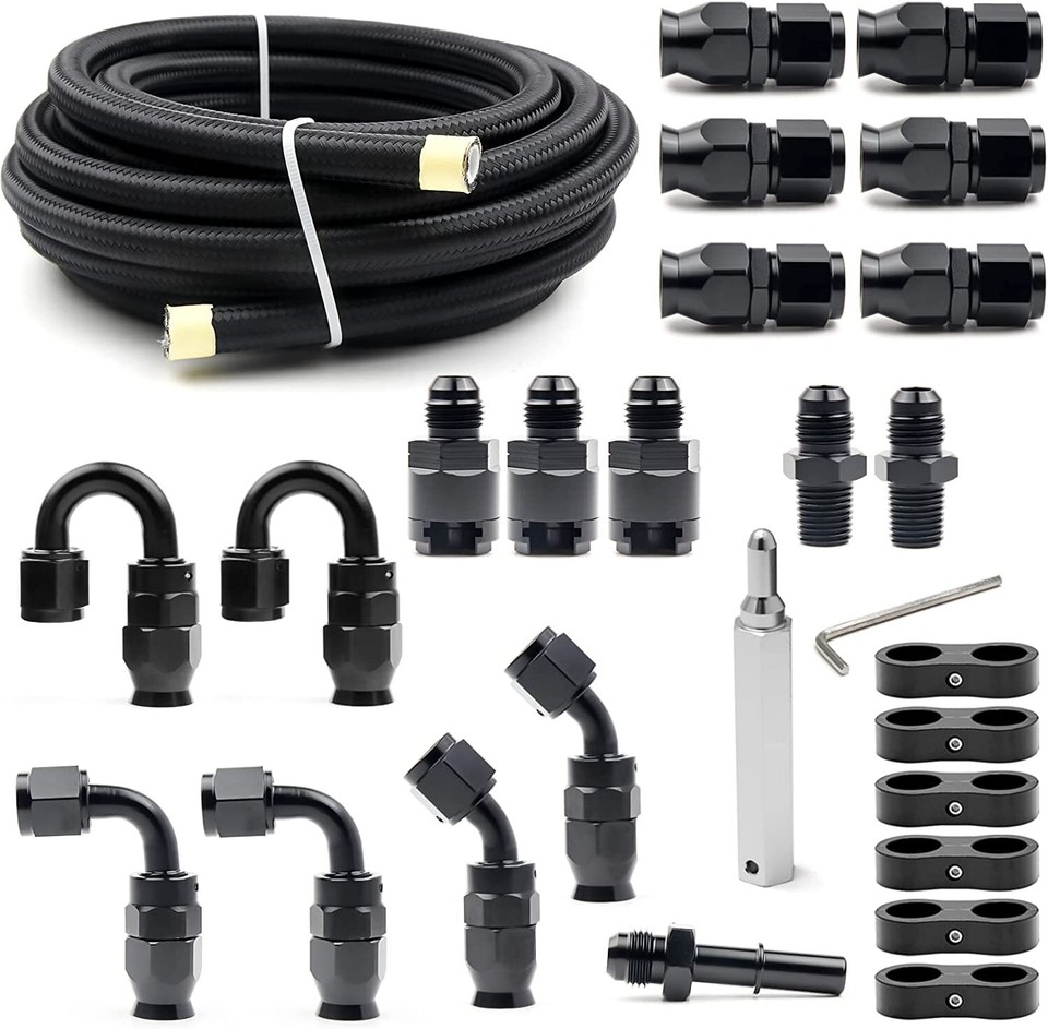 6AN Fuel Line Kit, 6AN Nylon Braided Fuel Line Hose Fitting Kit PTFE ...