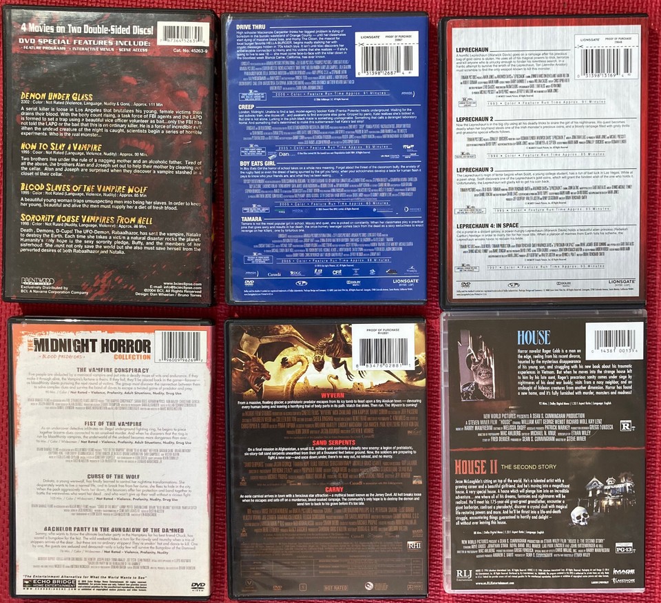 Lot of 6 HORROR DVDs Blood Hunt, Midnight Horror, Werewolves, Monsters ...