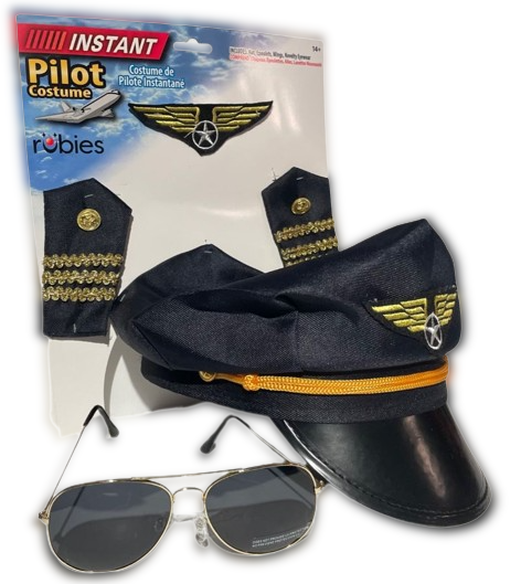 INSTANT PILOT KIT Hat Epaulets Wing Patch Sunglasses Adult Costume ...